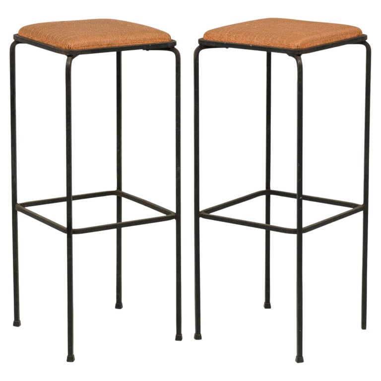 Set of 4 Midcentury Italian Square Wrought Iron Frame Bar Stools For ...
