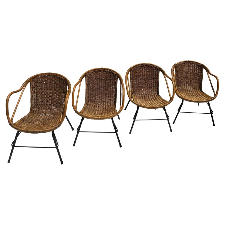 Set of 4 Mid-Century Italian Wicker Bucket Chairs at 1stDibs