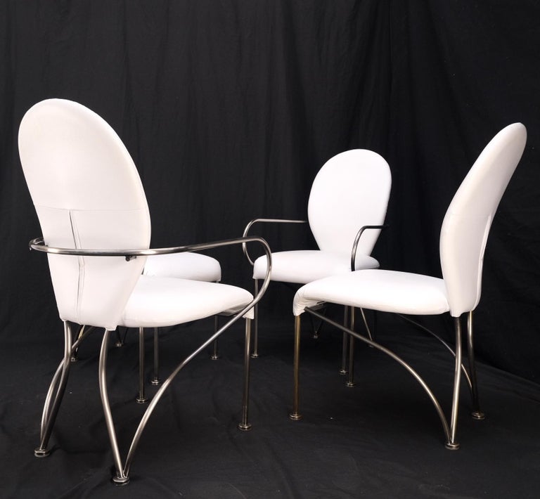 Set of 4 Mid-Century Modern Dining Chairs DIA White Upholstery MINT ...
