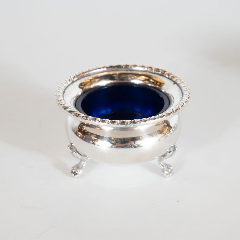 Set of 4 Mid-Century Modern Silver Salt Cellars with Cobalt Blue Glass ...