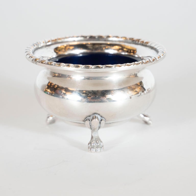 Set of 4 Mid-Century Modern Silver Salt Cellars with Cobalt Blue Glass ...