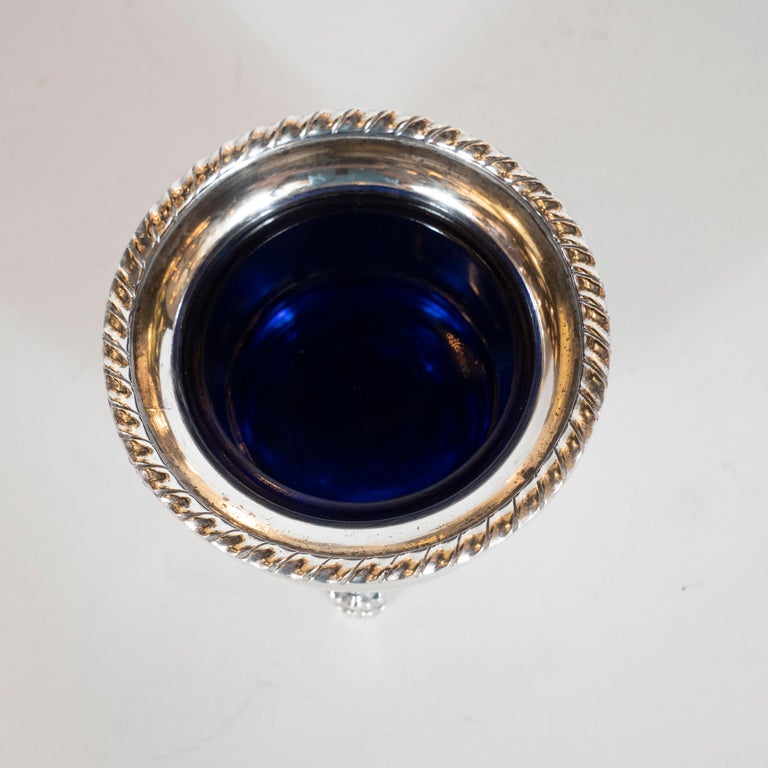 Set of 4 Mid-Century Modern Silver Salt Cellars with Cobalt Blue Glass ...