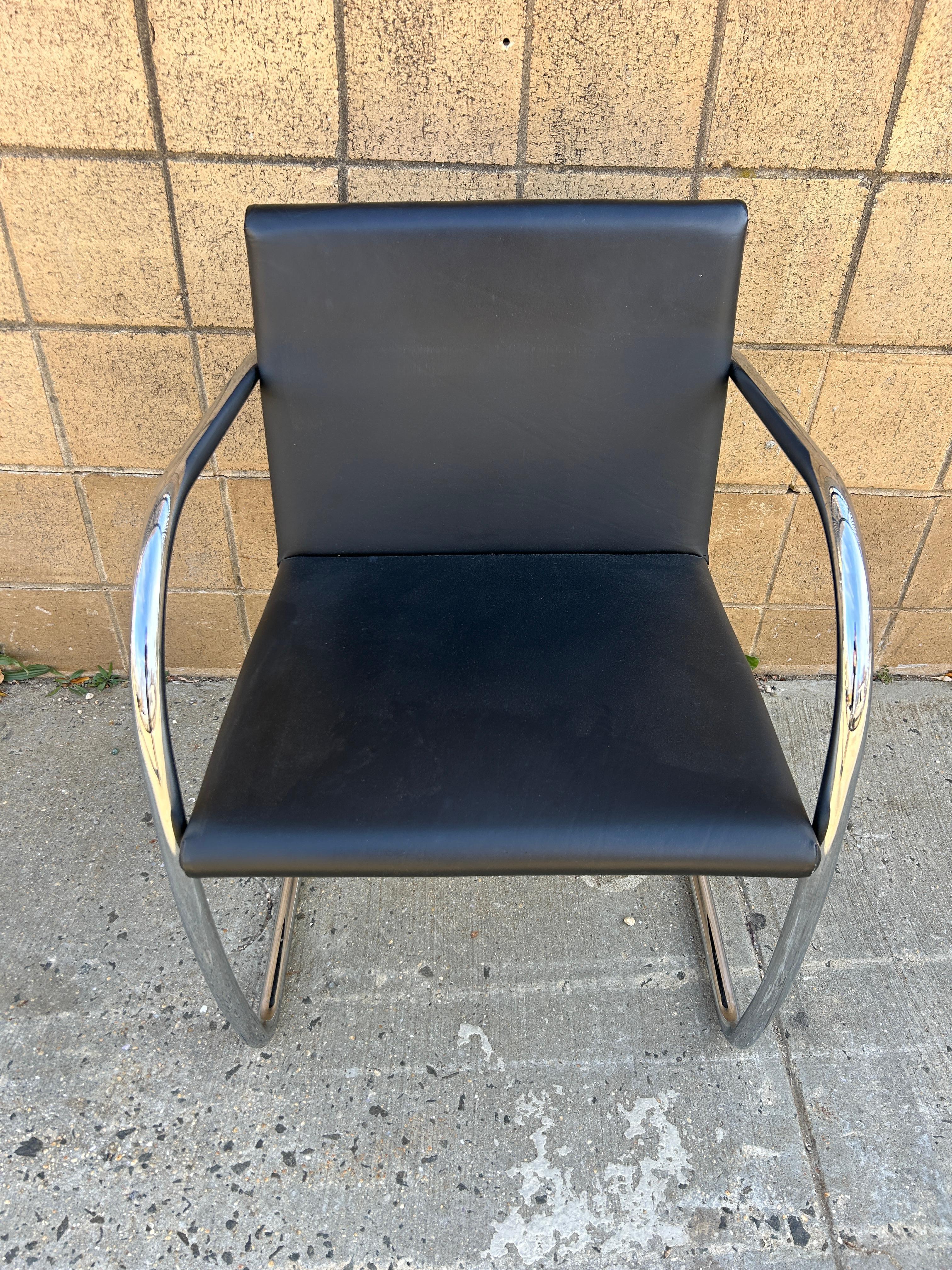 Set of 4 modern black leather Brno chrome tube chairs For Sale at 1stDibs