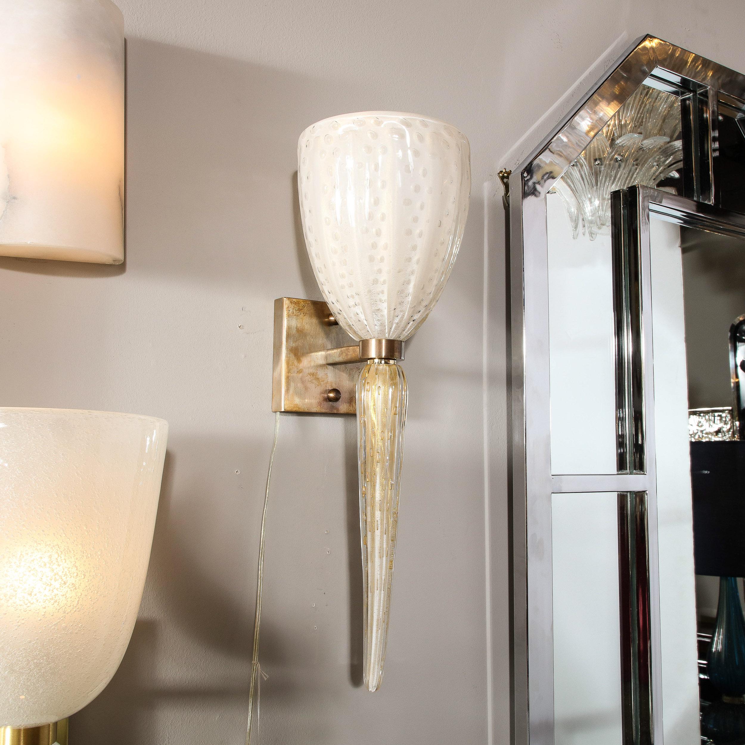 Set of 4 Modernist Hand-Blown Murano Glass Sconces w/ Murines and 24K ...