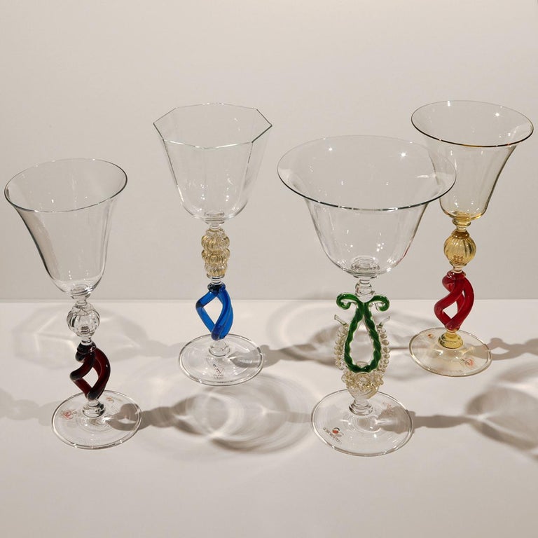 Set of 4 Murano Venetian Crystal Signoretto Wine Glasses For Sale at ...