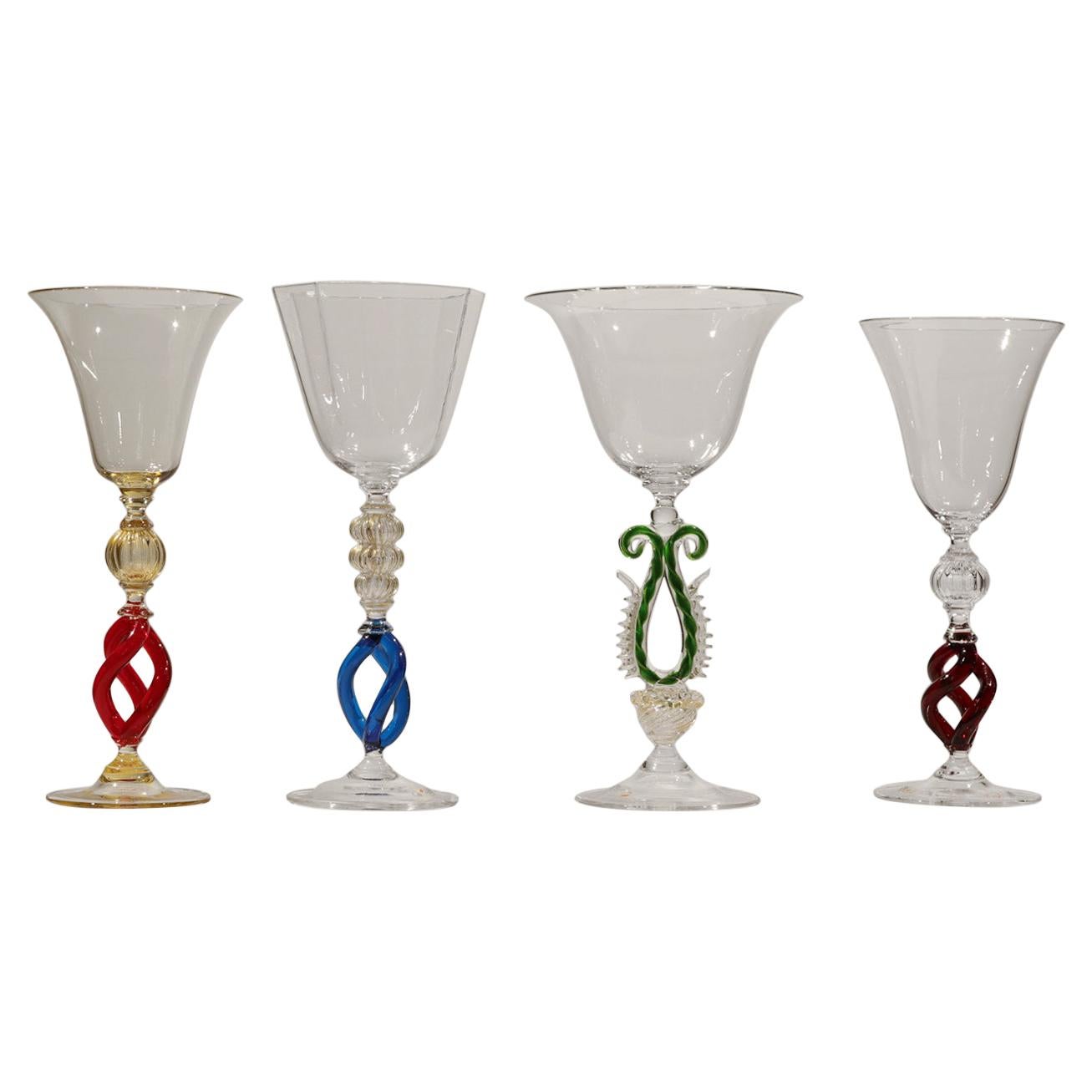 Large Antique Venetian Wine Glasses, Set of Eight at 1stDibs