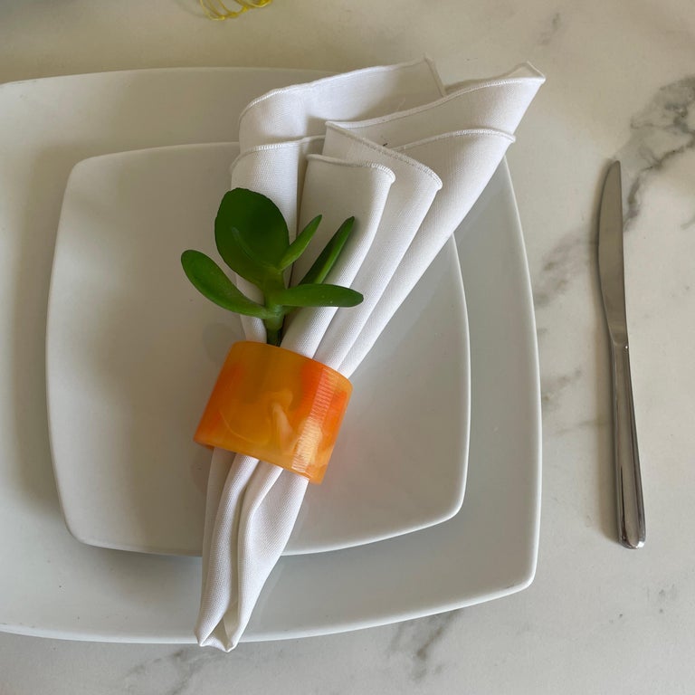 Set of 4 Napkin Rings in Orange Swirl Resin by Paola Valle For Sale at 1stDibs