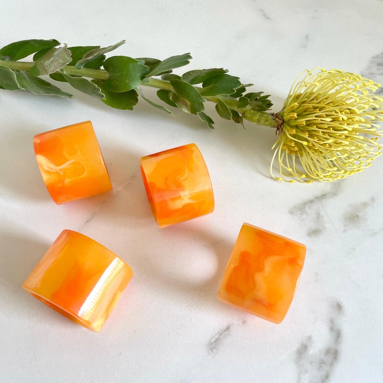 Set of 4 Napkin Rings in Orange Swirl Resin by Paola Valle For Sale at ...