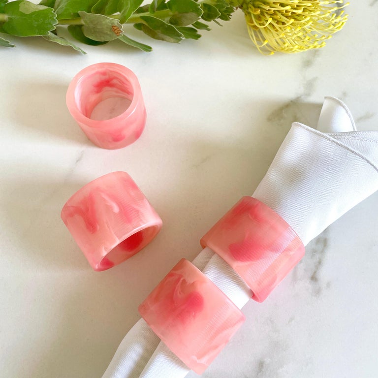 Set of 4 Napkin Rings in Pink Swirl Resin by Paola Valle For Sale at ...