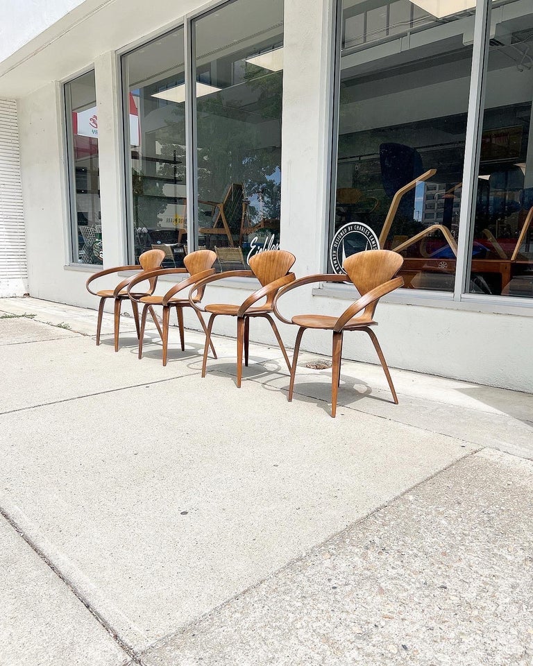 Set of 4 Norman Cherner Pretzel Arm Chairs Dining Walnut Mid-Century ...