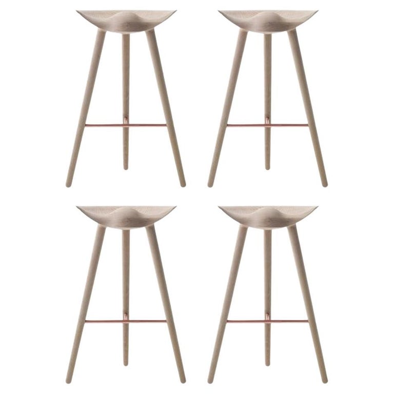 Set of 4 Oak and Copper Bar Stools by Lassen For Sale at 1stDibs