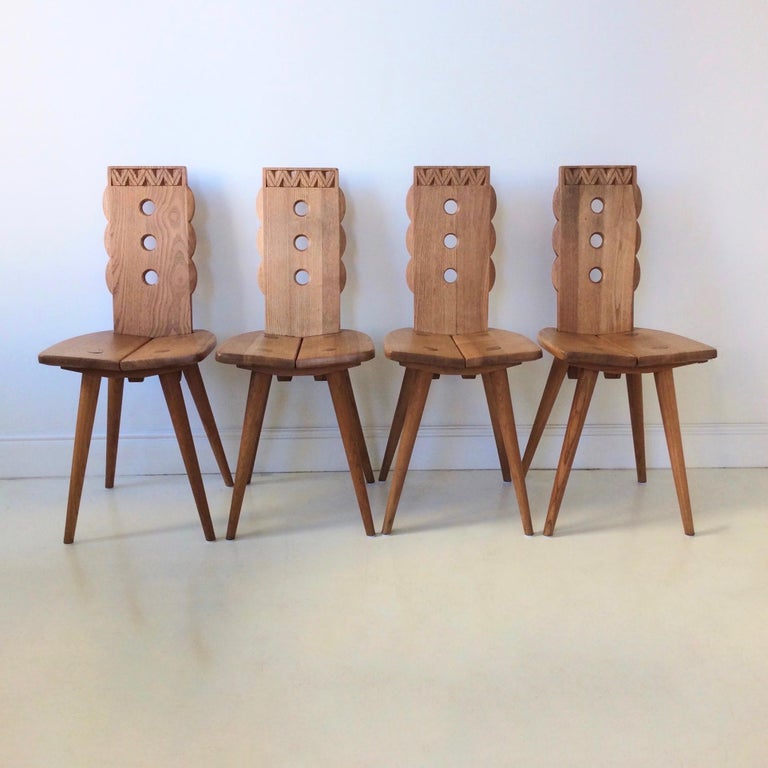 Set of 4 Oak Chairs, France, circa 1950 at 1stDibs