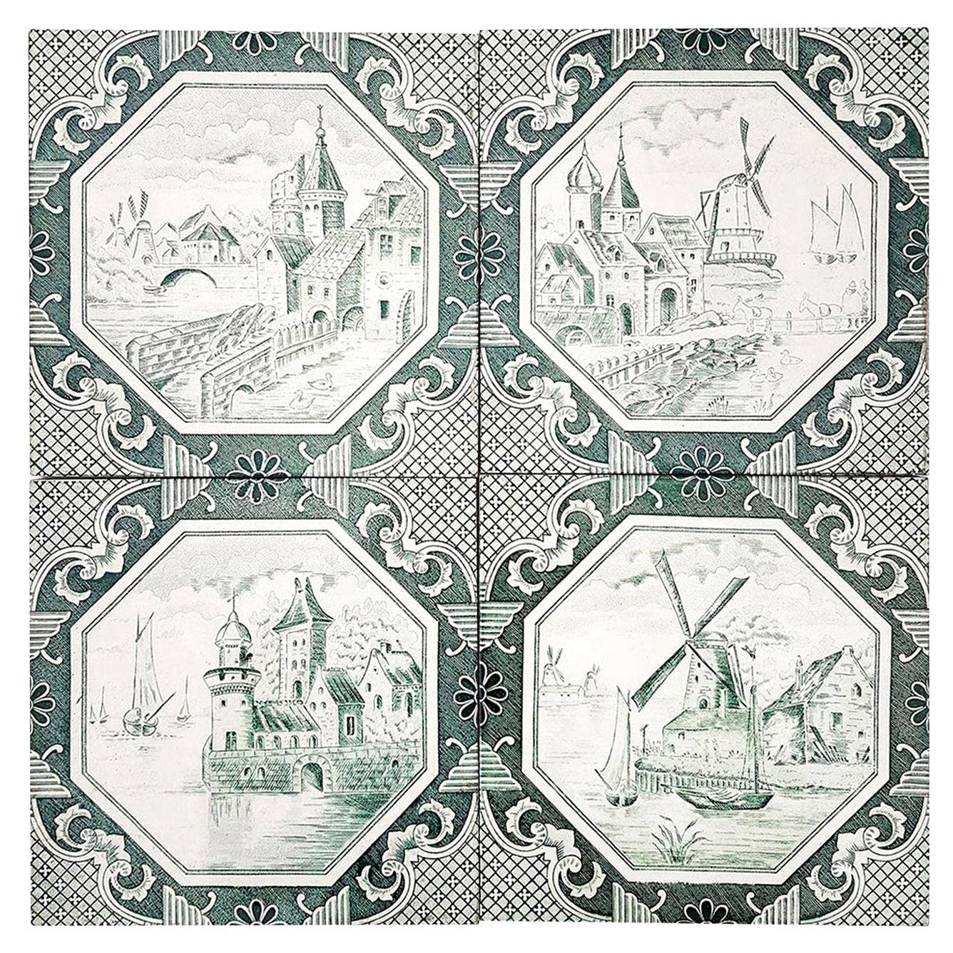 Set of Spanish Antique Hand Decorated Tiles For Sale at 1stDibs