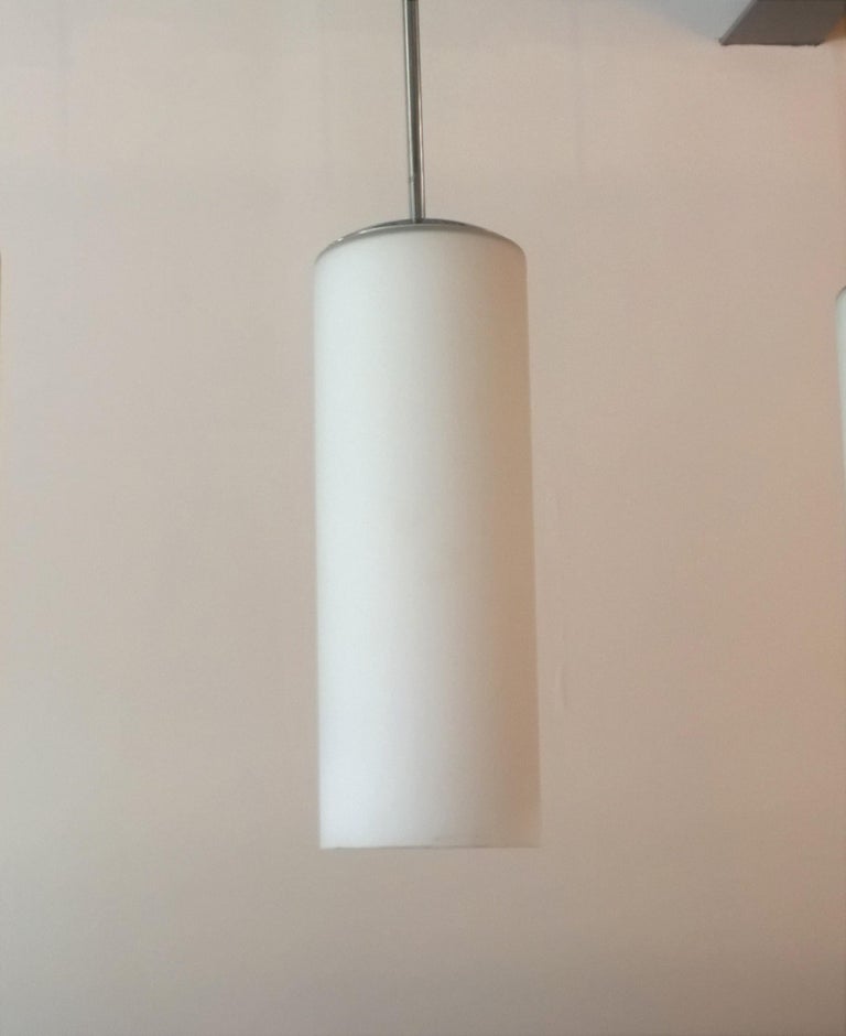 Set of 3 Opaline Cylinder Glass on Chrome Rod and Barrel Canopy Light ...