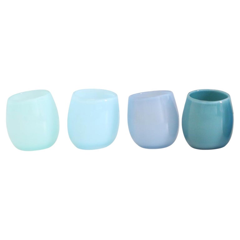 Set of 4 Opaque Blue Drink Cups by SkLO For Sale at 1stDibs