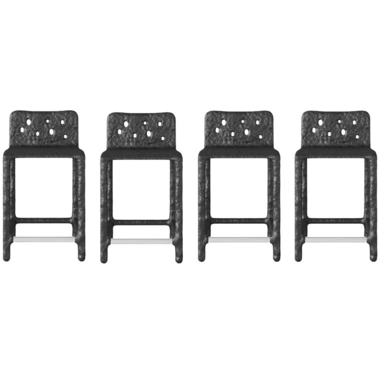Set of 4 Outdoor Black Sculpted Contemporary Half-Bar Stools by Faina ...