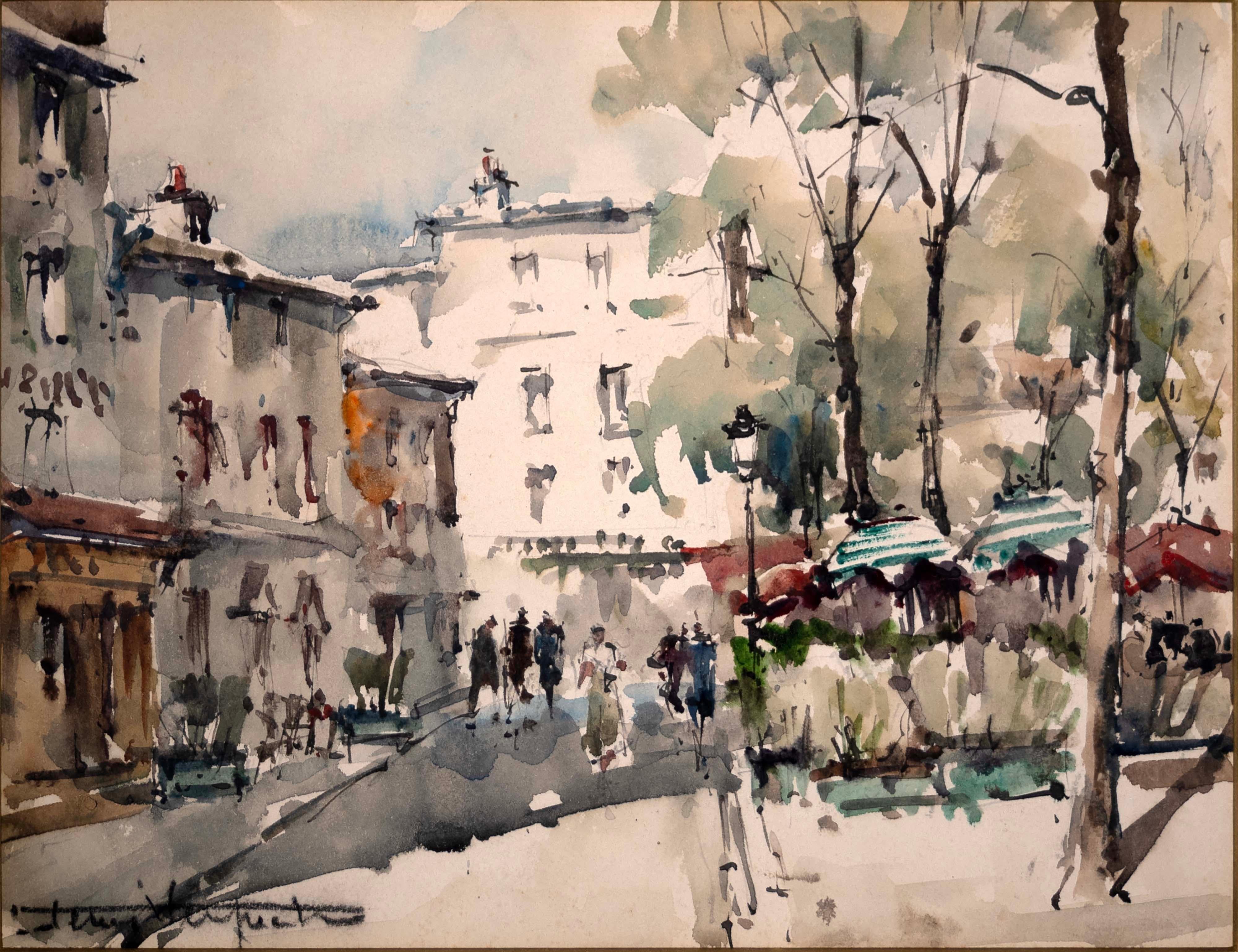 Set of 4 Parisian Original Antique Vintage Watercolor on Paper Signed ...
