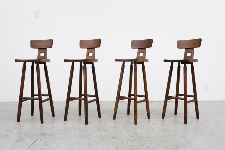 Set of 4 Pierre Chapo Inspired Bar Stools with Small Handle Cut-Out at ...