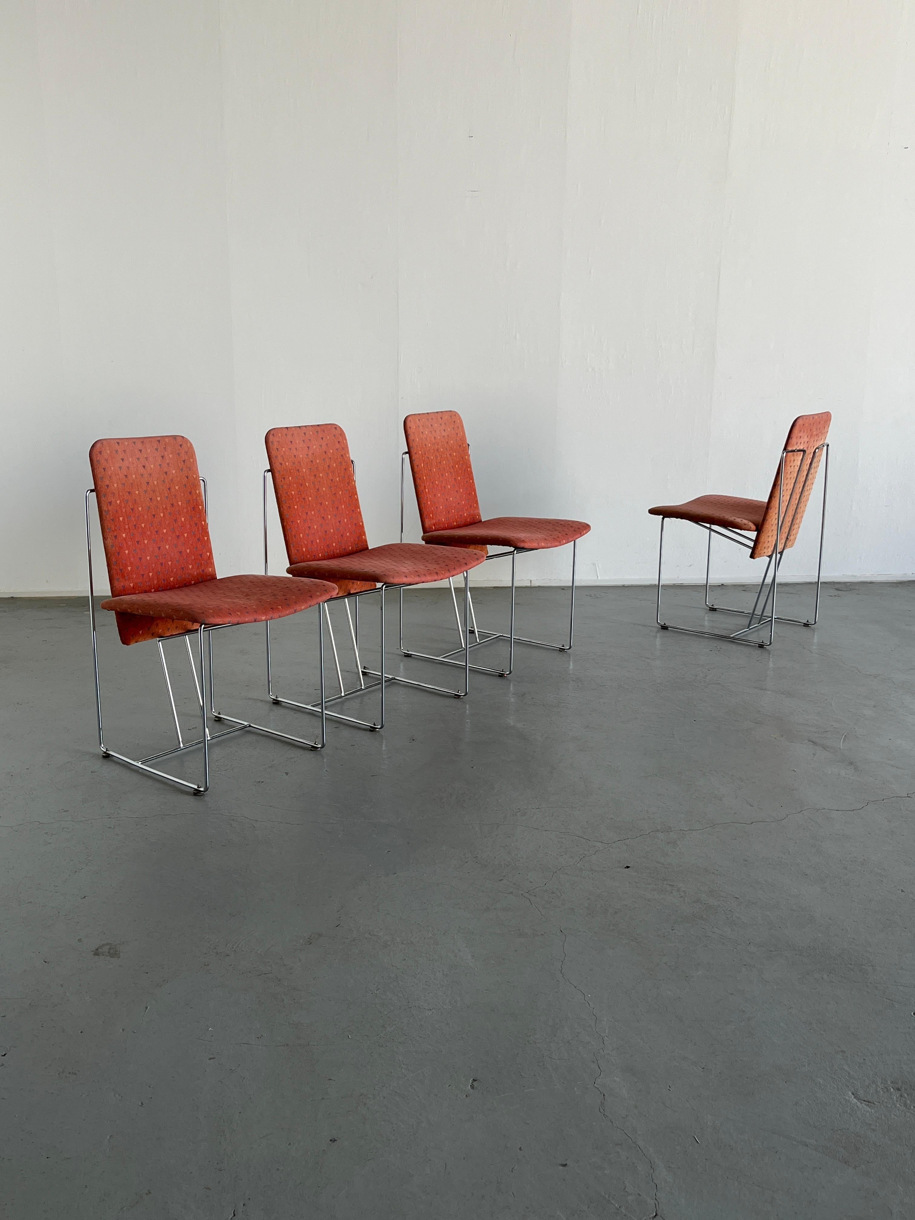 Set of 4 Pink Geometrical Pattern Postmodern Space Age Dining Chairs ...
