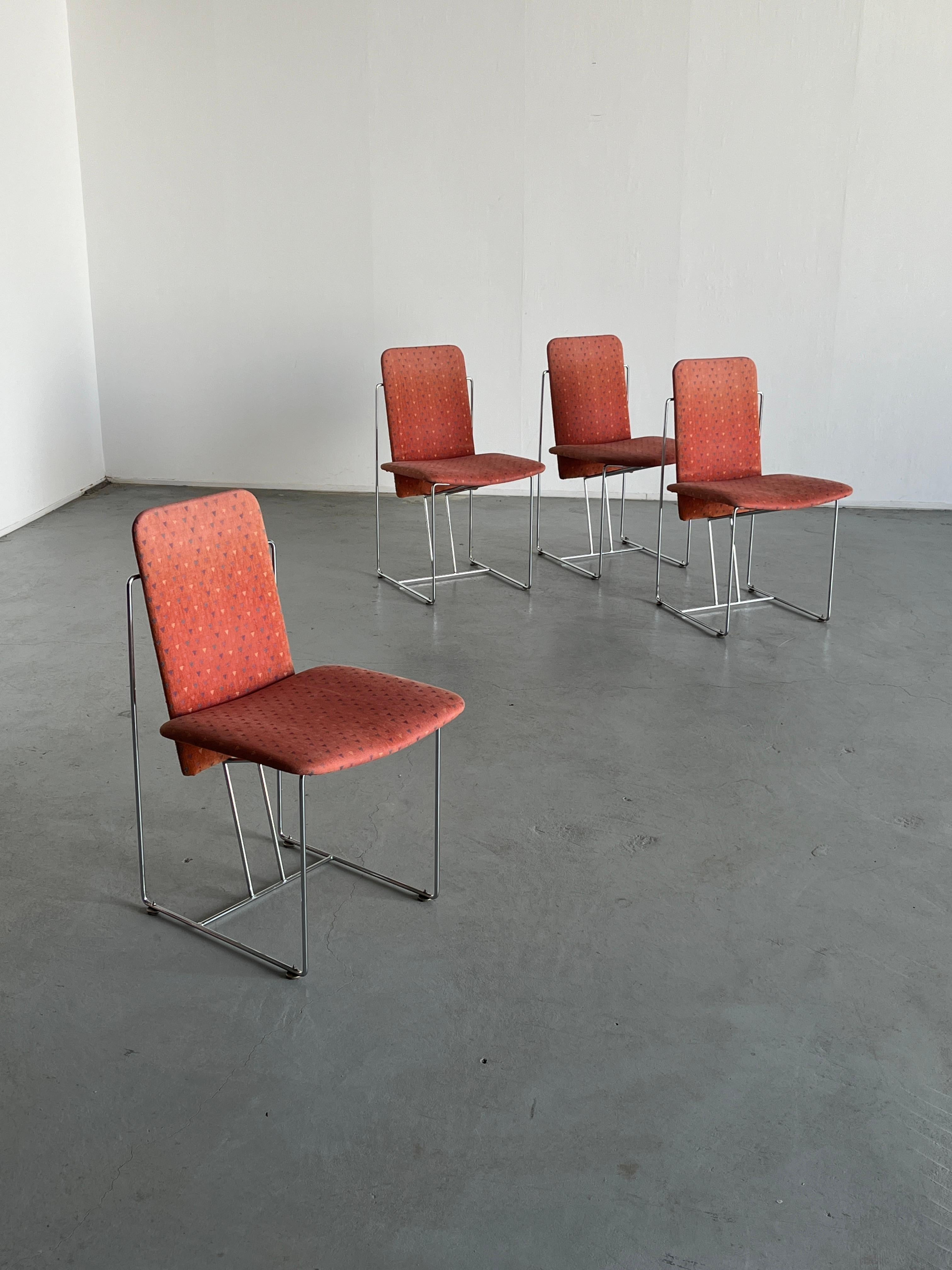 Set of 4 Pink Geometrical Pattern Postmodern Space Age Dining Chairs ...