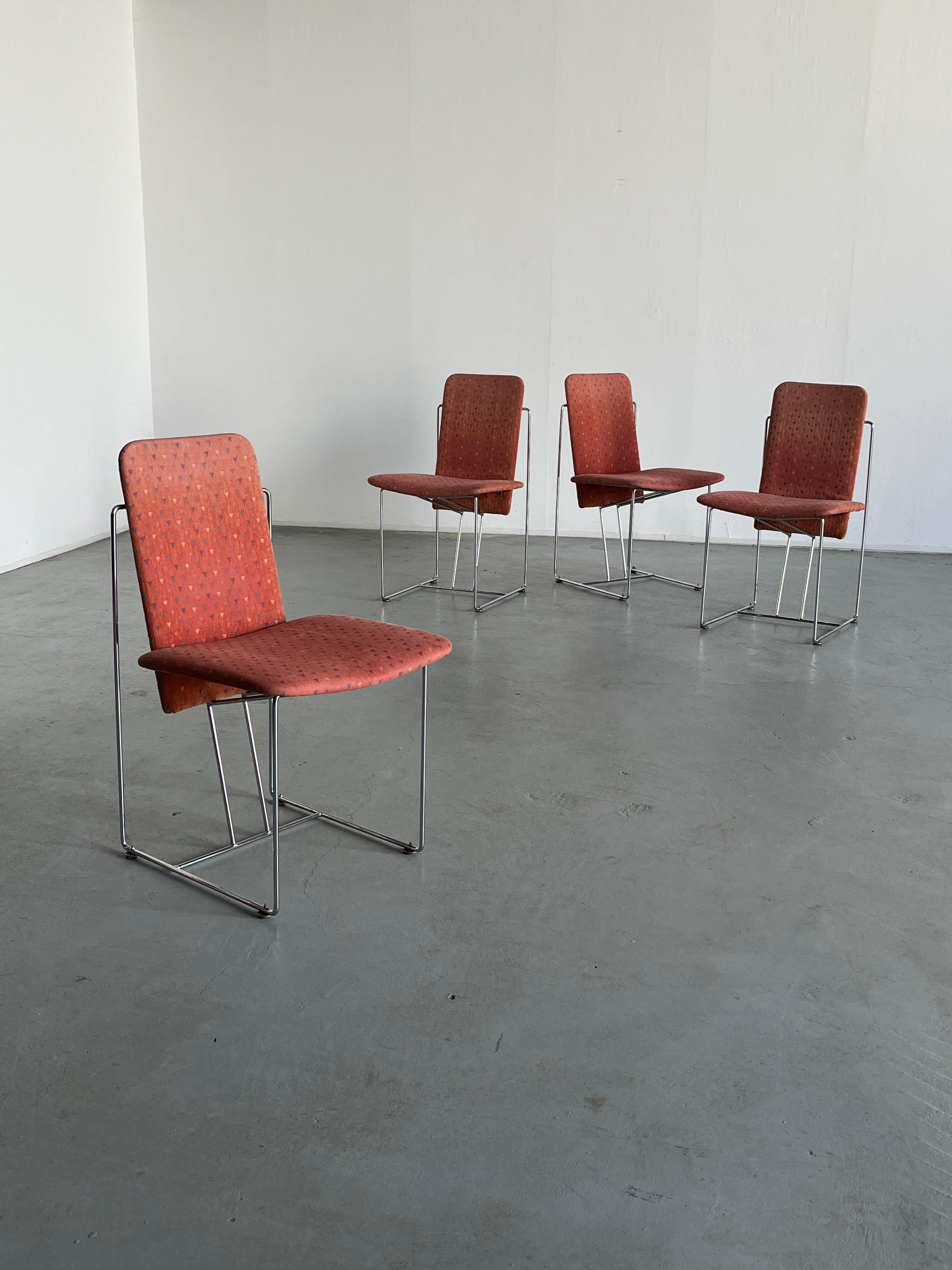Set of 4 Pink Geometrical Pattern Postmodern Space Age Dining Chairs ...