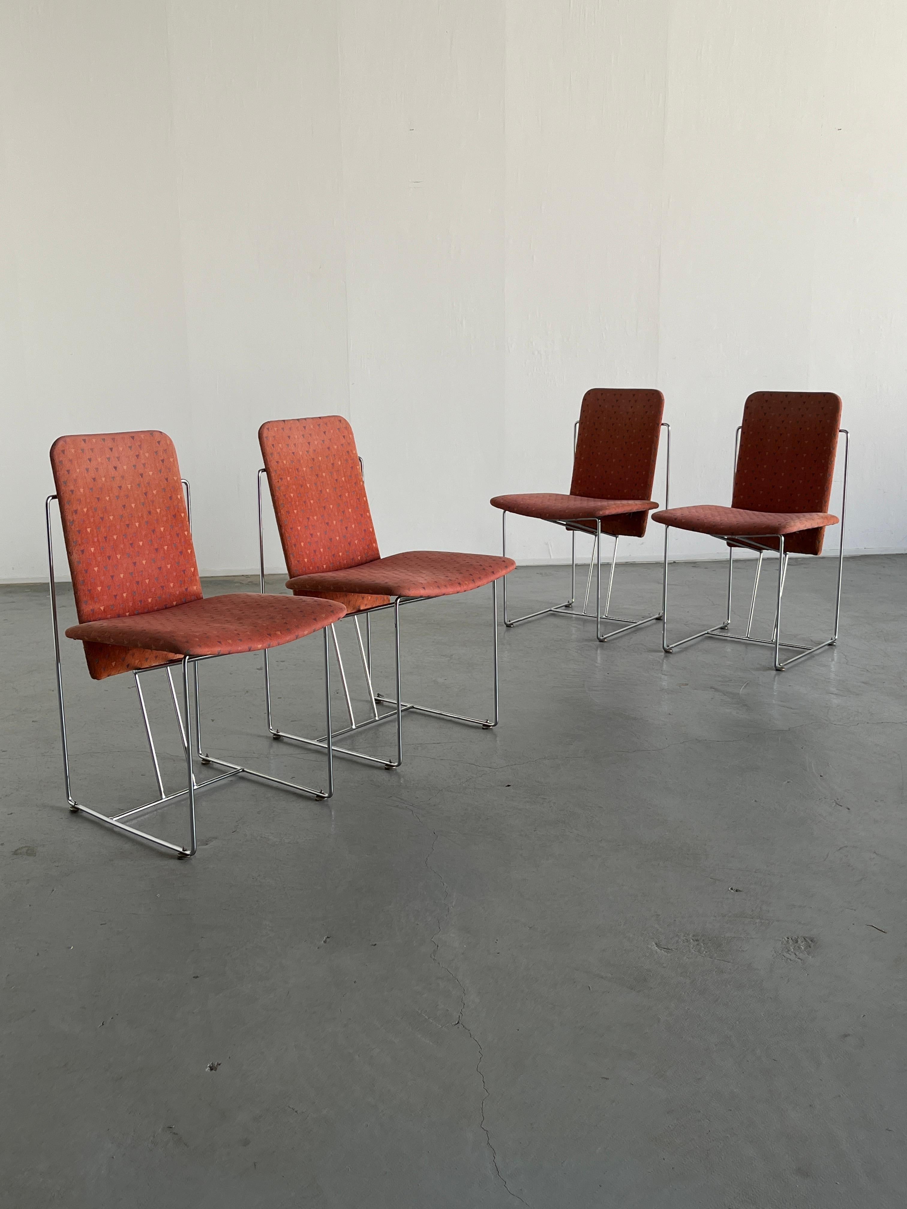 Set of 4 Pink Geometrical Pattern Postmodern Space Age Dining Chairs ...