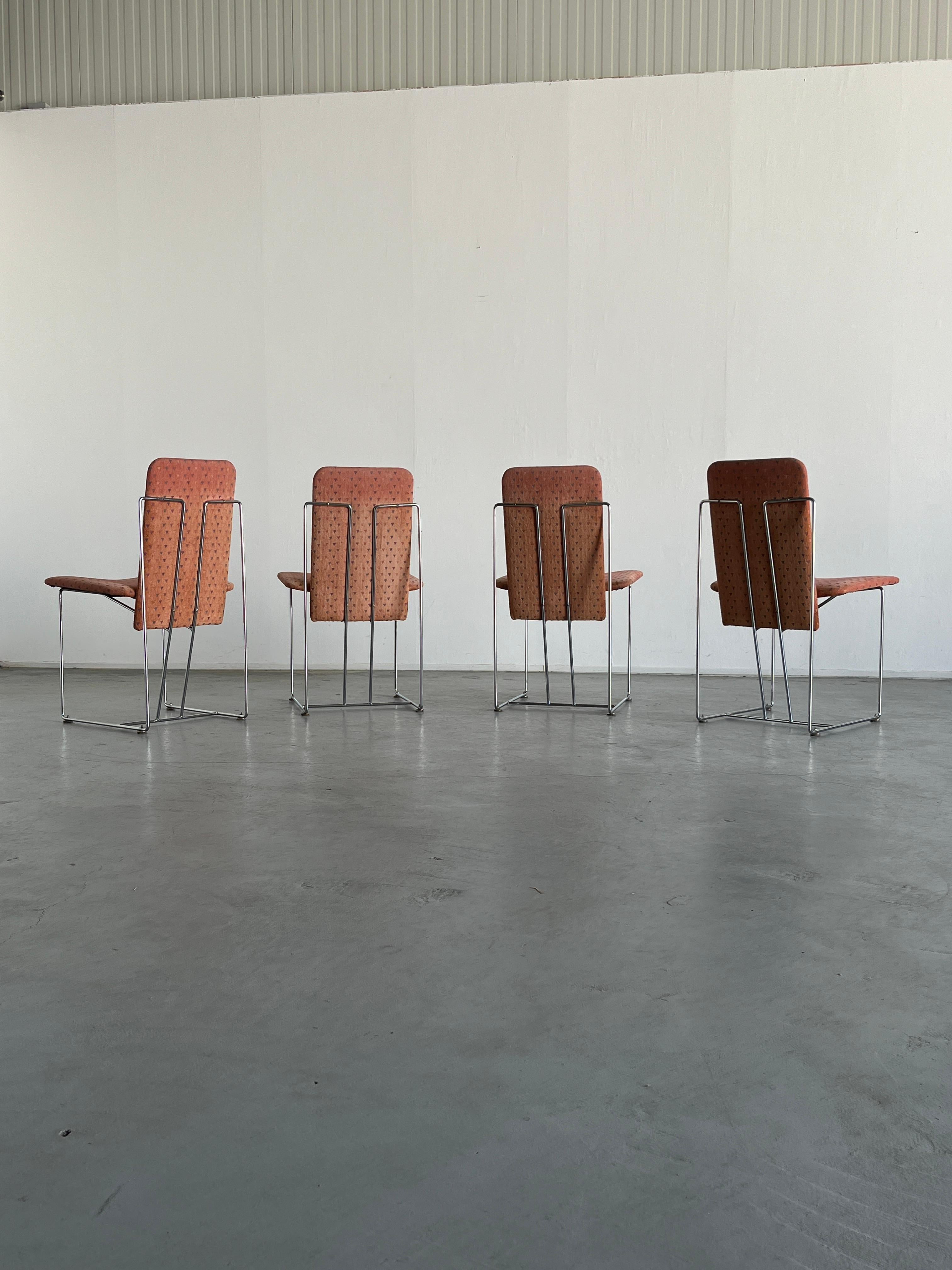 Set of 4 Pink Geometrical Pattern Postmodern Space Age Dining Chairs ...