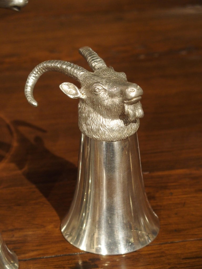 Set of 4 Polished Pewter Stag and Ibex Stirrup Cups with Ice Bucket at ...