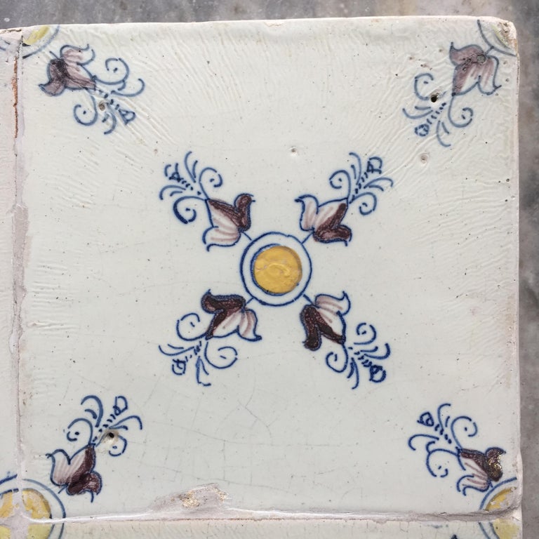 Set of 4 Polychrome Dutch Delft Tiles with Ornamental Design For Sale ...