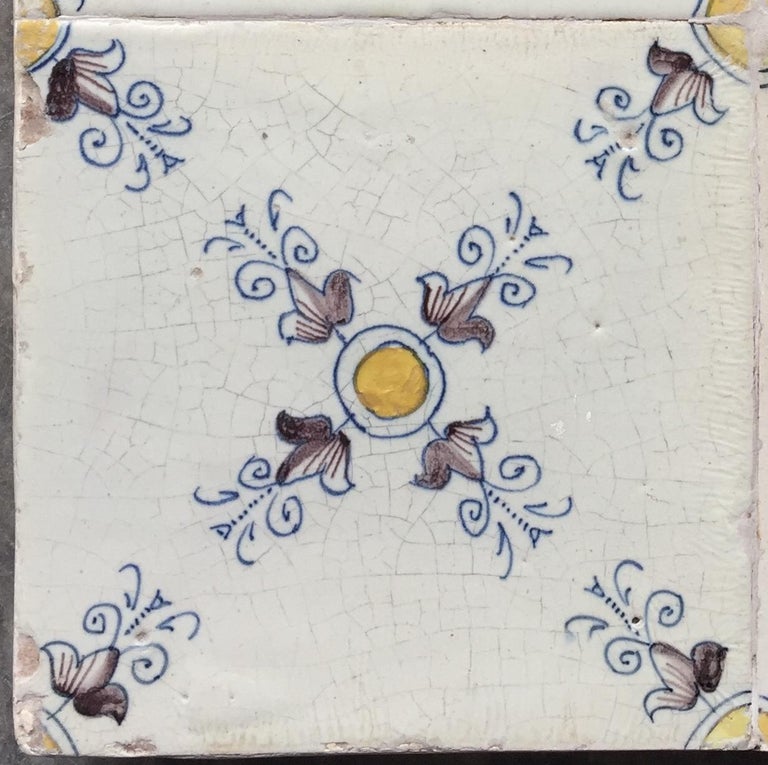 Set of 4 Polychrome Dutch Delft Tiles with Ornamental Design For Sale ...