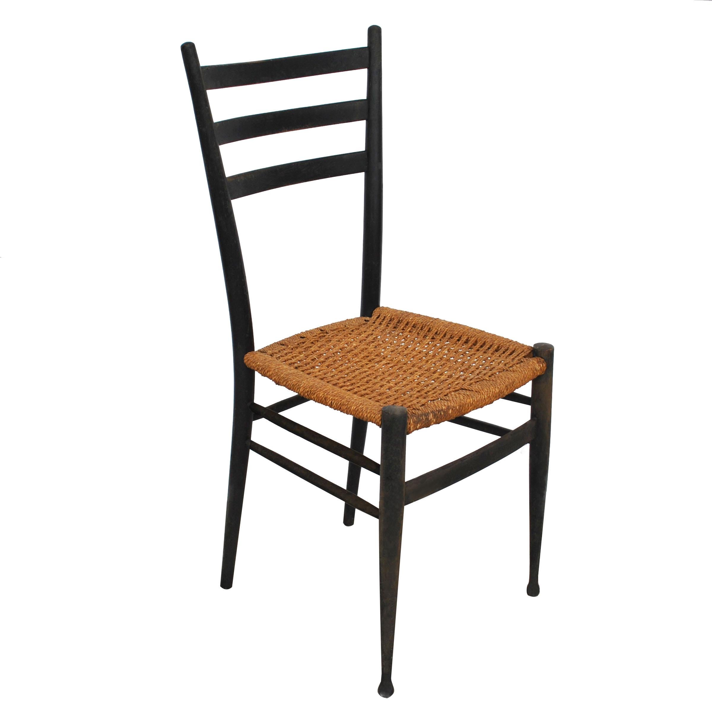 Set of 4 Ponti Style Italian Ladder Back Chairs with Paper Cord Seats ...