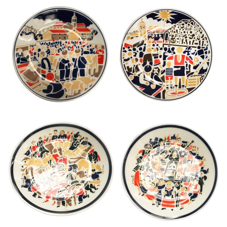 Set of 4 Porcelain Plates, Designed by X, Marin for Sargadelos, Galicia ...
