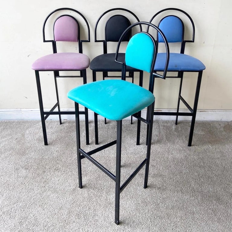 Set of 4 Postmodern Blue, Black, Pink and Green Stools, 1980s For Sale ...