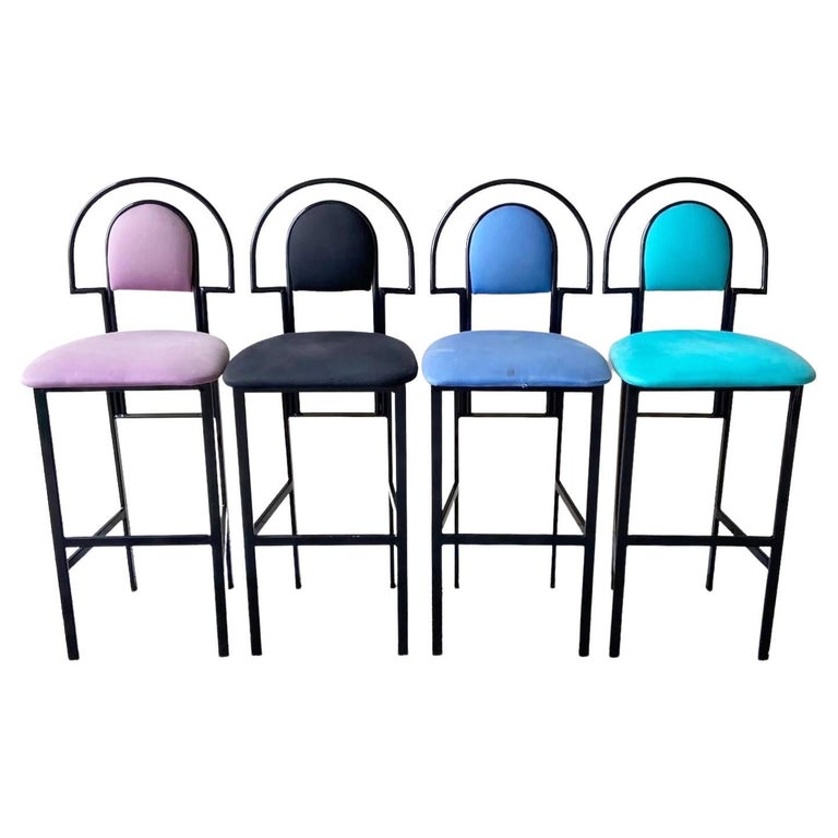 Set of 4 Postmodern Blue, Black, Pink and Green Stools, 1980s For Sale ...