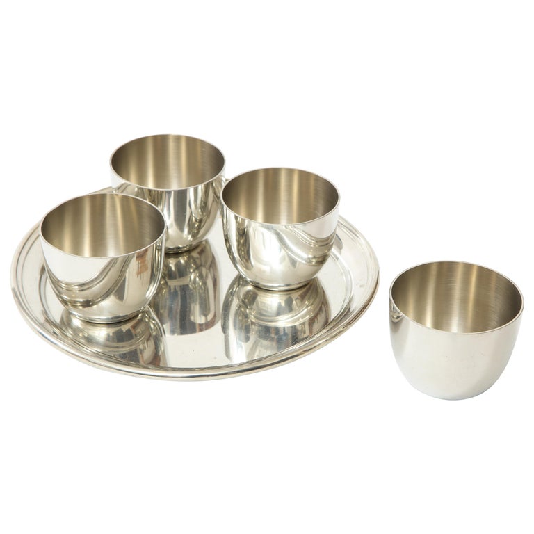 Set of 4 Preisner Pewter Beverage Cups and Tray For Sale at 1stDibs