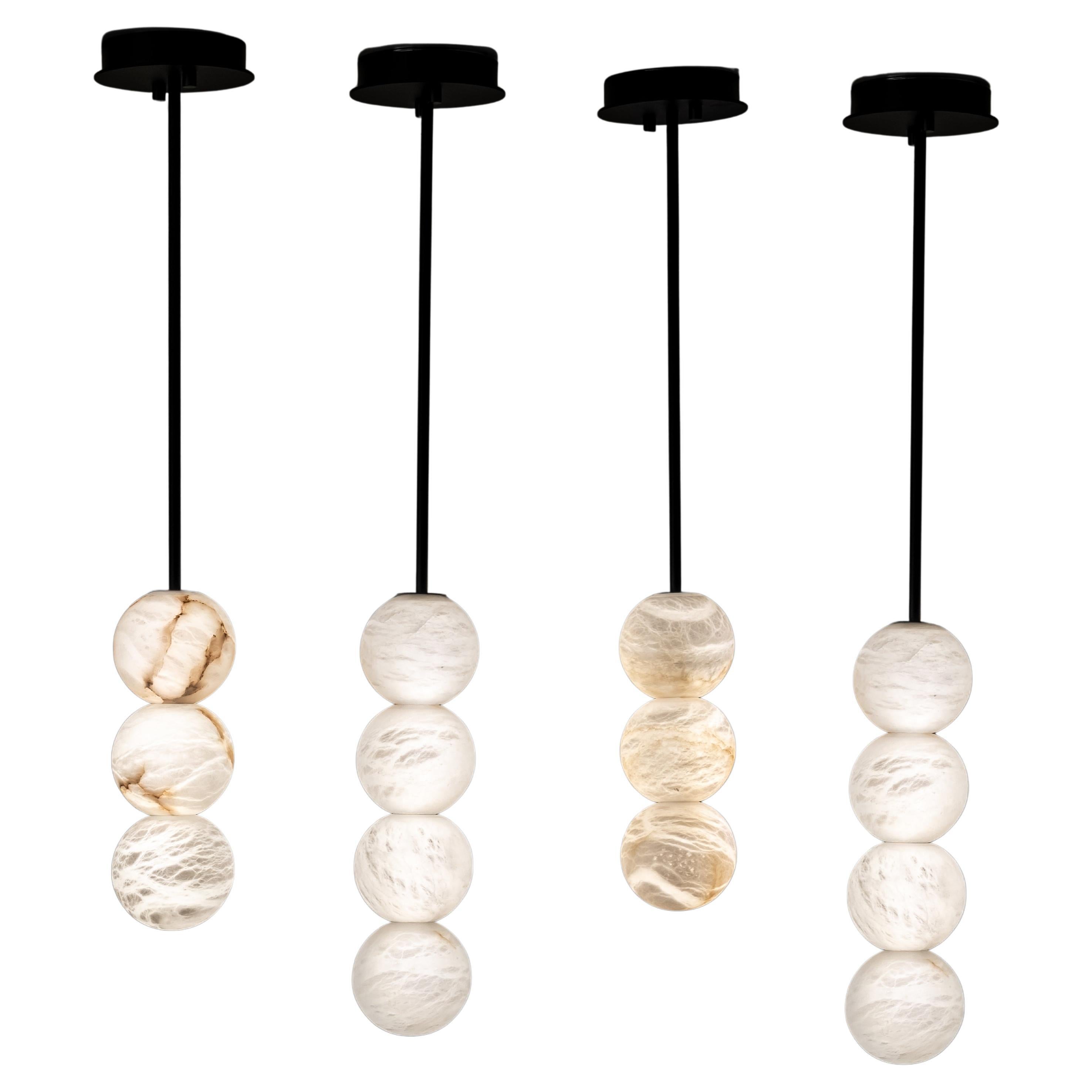 Set Of 9 Rain Balls Pendant Lamps by United Alabaster For Sale at 1stDibs