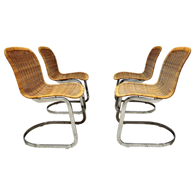 Set of 4 Rattan Dining Chairs by Cidue, 1970s at 1stDibs