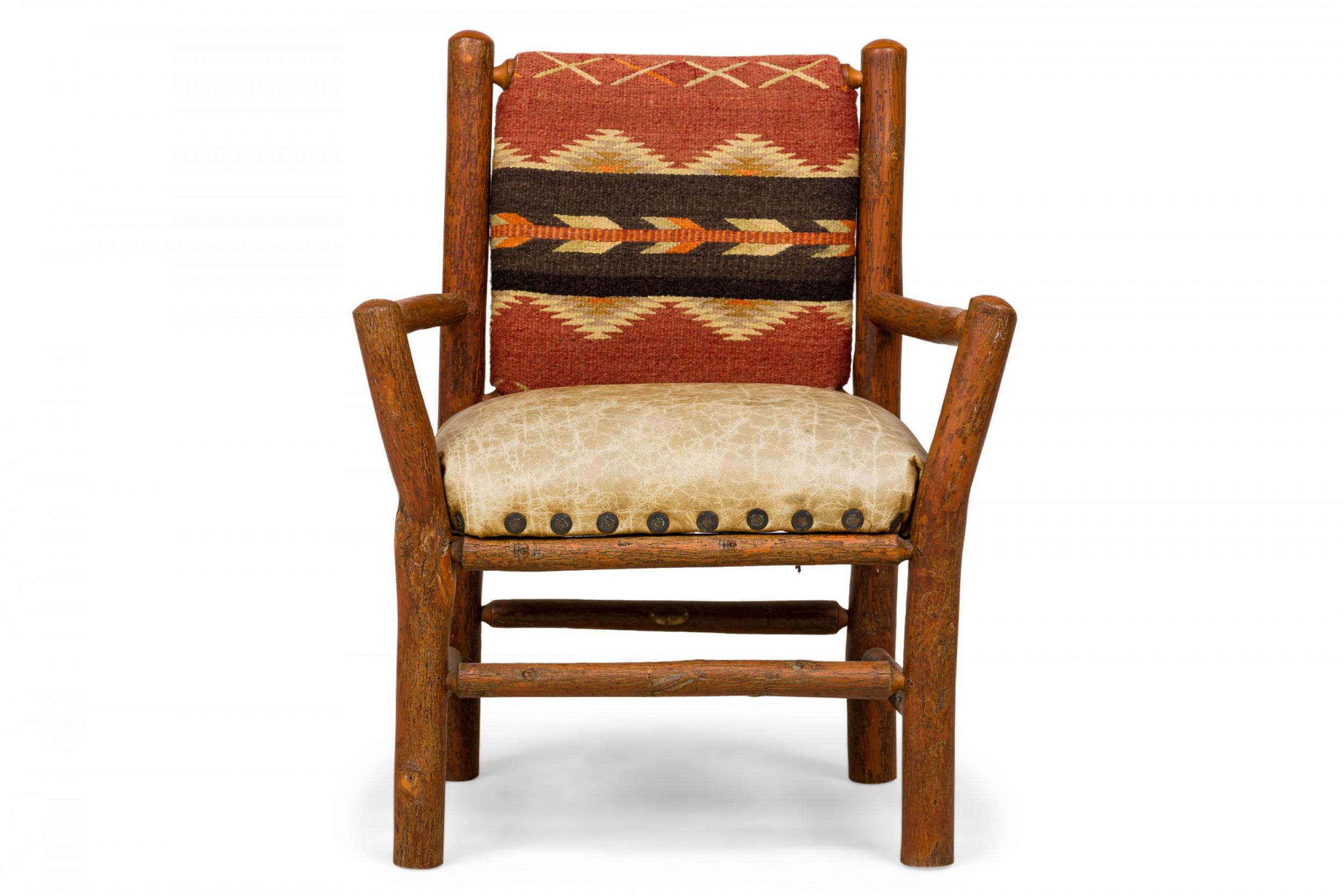 Set of 4 Rustic Old Hickory Chairs with Leather Seats and Woven ...