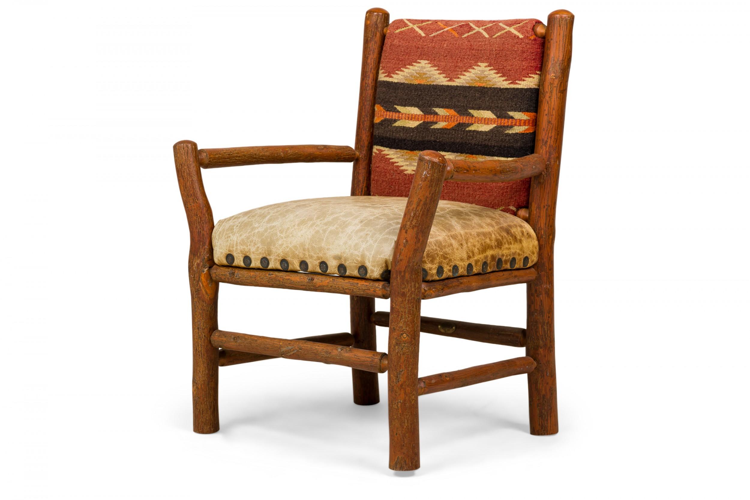 Set of 4 Rustic Old Hickory Chairs with Leather Seats and Woven ...
