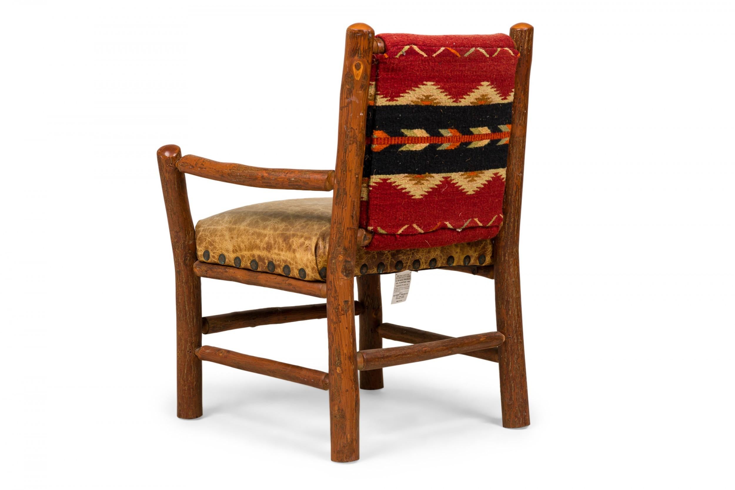 Set of 4 Rustic Old Hickory Chairs with Leather Seats and Woven ...