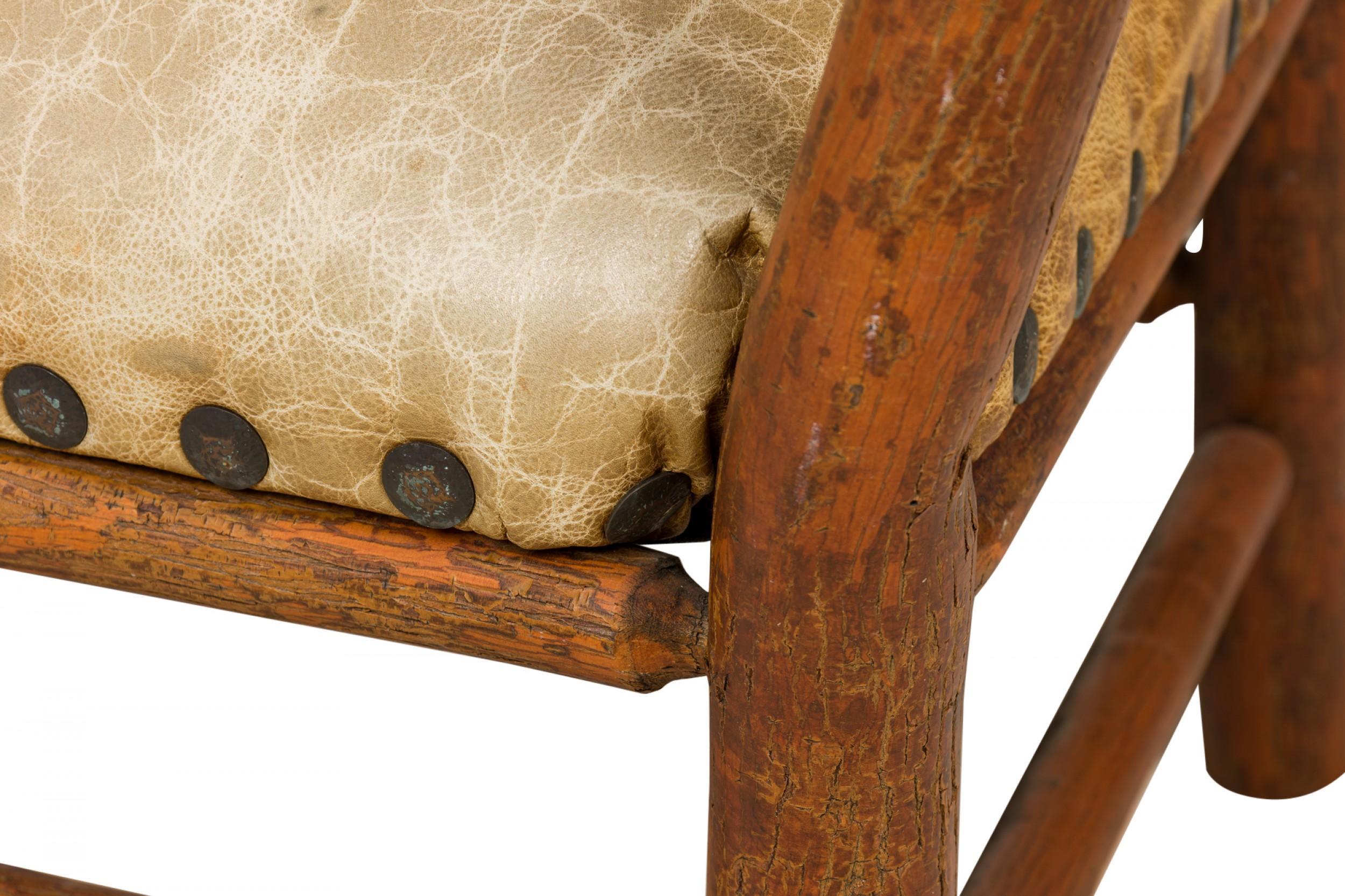 Set of 4 Rustic Old Hickory Chairs with Leather Seats and Woven ...