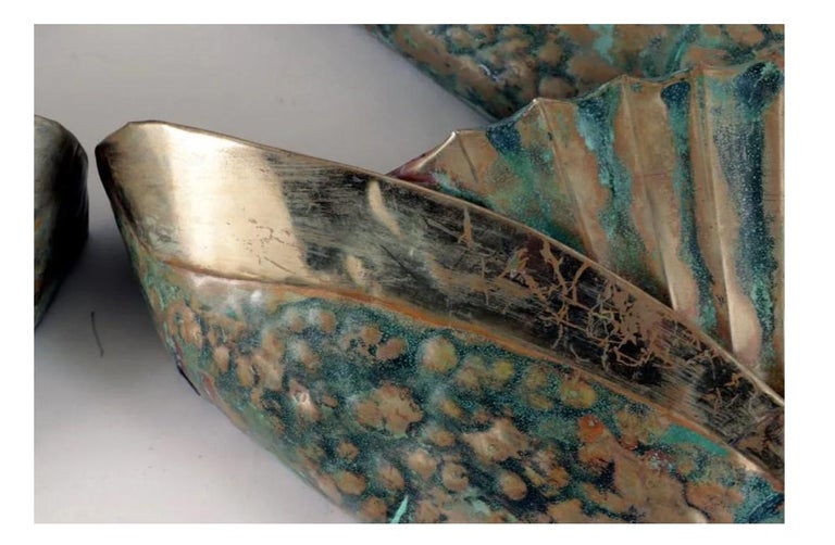 Set of 4 Shell Form Verdigris Brass Wall Sconces, Not Electrified For ...