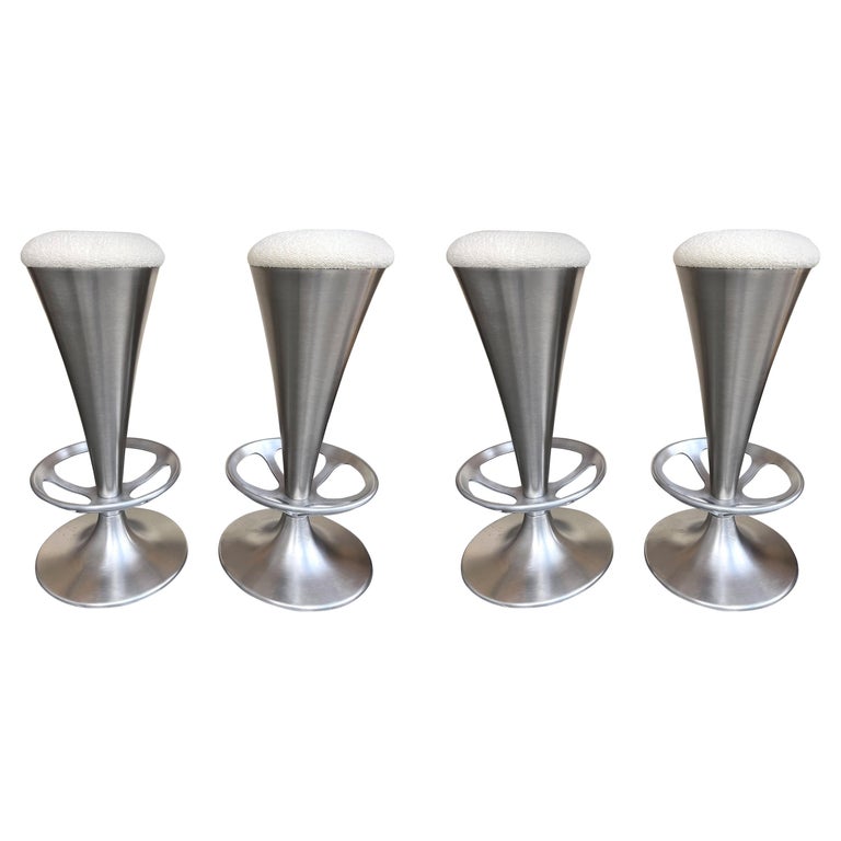 Set of 4 Stainless Steel Cone Bar Stools, Italy, 1990s at 1stDibs