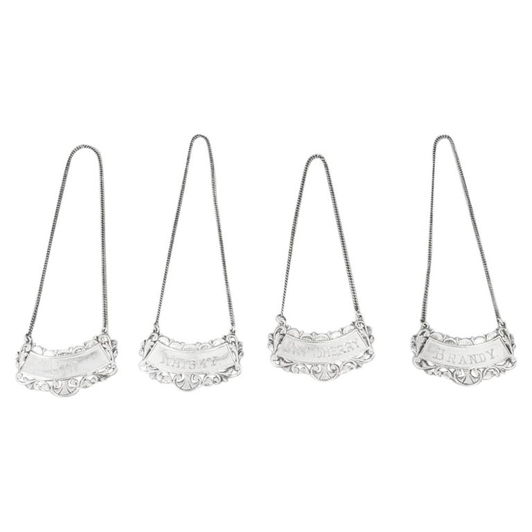 Set of 4 Sterling Silver Drink Labels Whisky, Gin, Brandy Dry Sherry ...