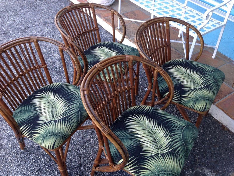 Set of 4 Stick Rattan Game Table Chairs at 1stDibs