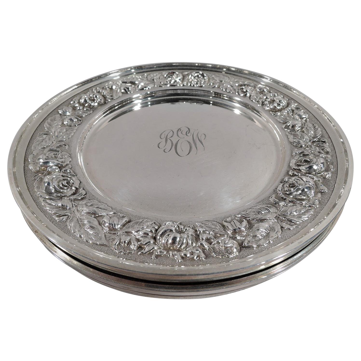 Set of 12 Fabulous Renaissance Sterling Silver Plates by Tiffany For ...