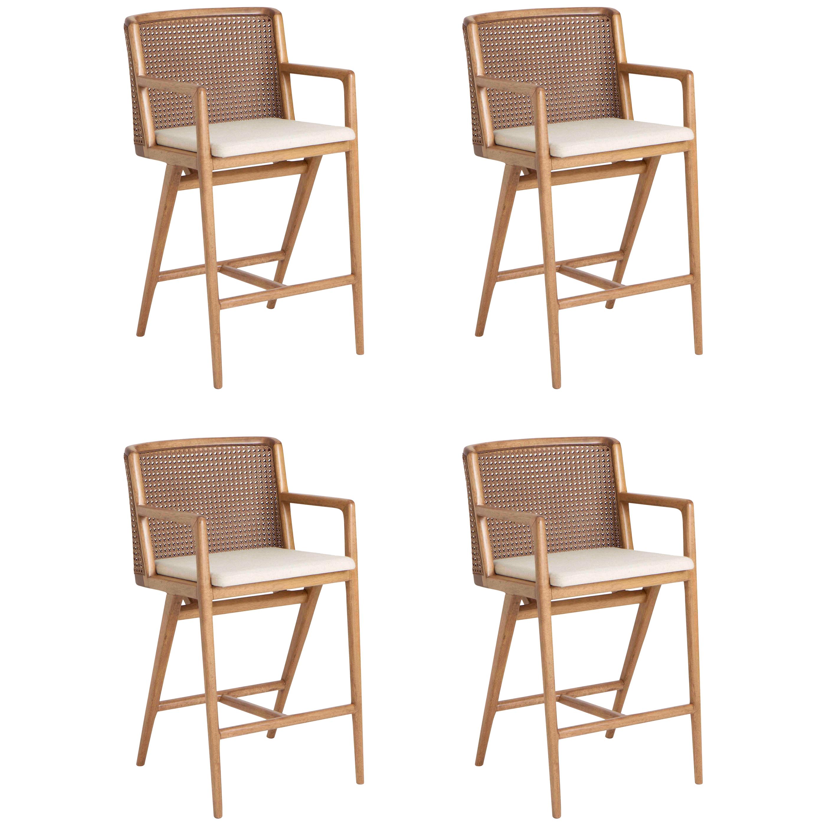Set of 2 Contemporary Cane Back Counter Stool in Ebony For Sale at 1stDibs