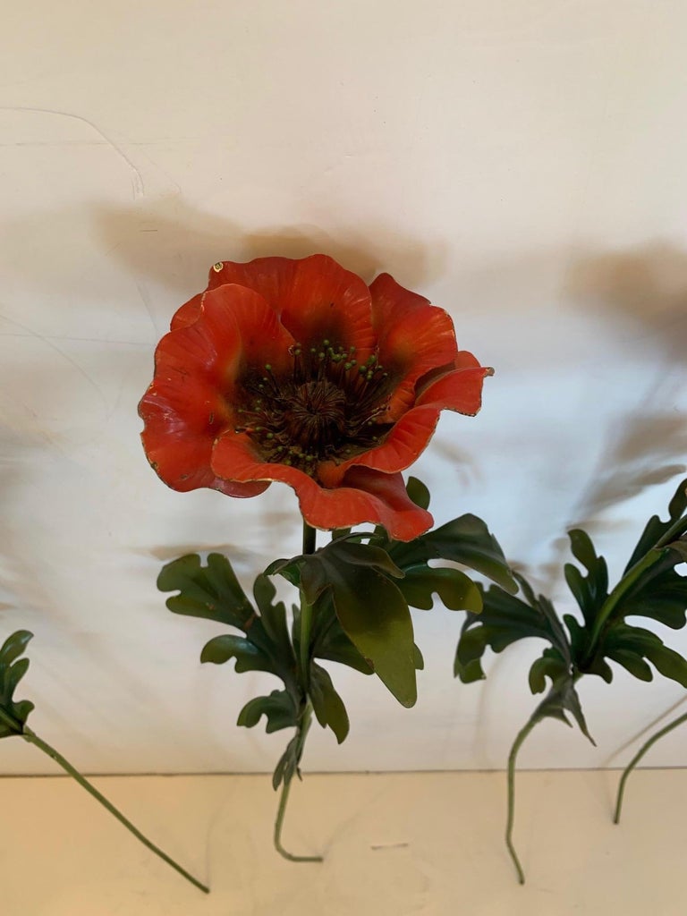 Set of 4 Striking Painted Iron Tall Long Stem Poppy Flowers For Sale at ...