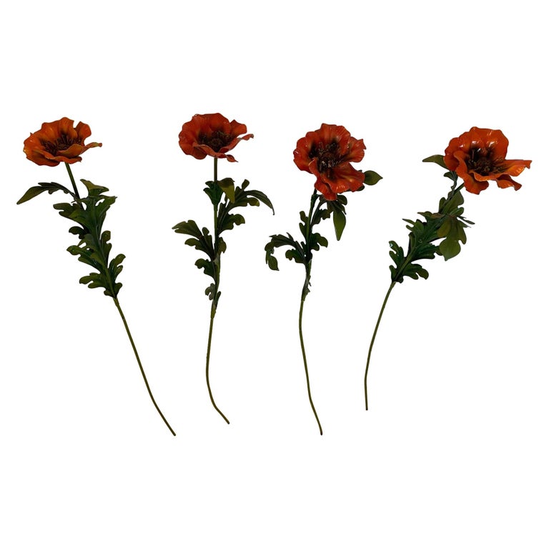 Set of 4 Striking Painted Iron Tall Long Stem Poppy Flowers For Sale at ...