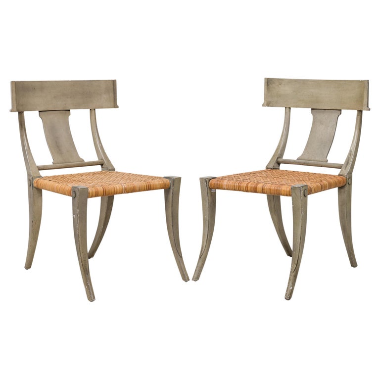 Set of 4 Swedish Neo-classic Grey Painted and Rush Seat "Klismos ...